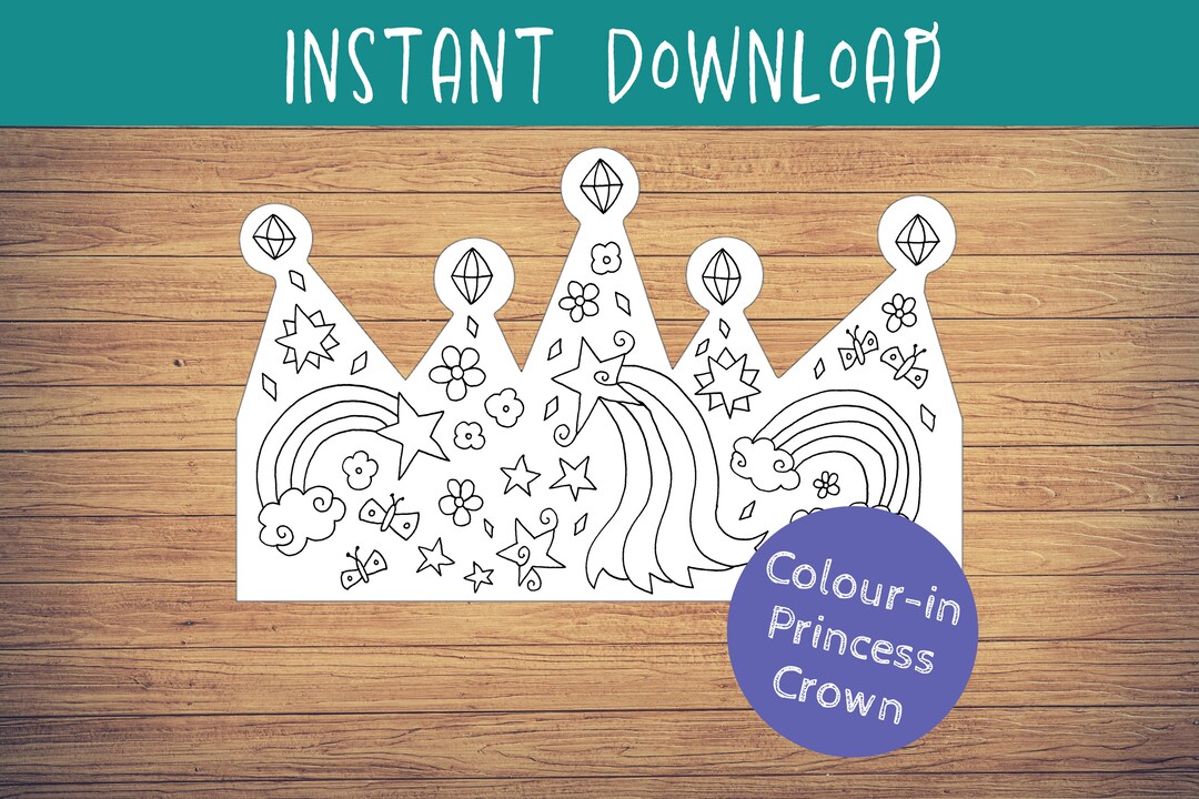 Colour in Princess Crown, Kids Party Activity, Princess Crown Craft ...
