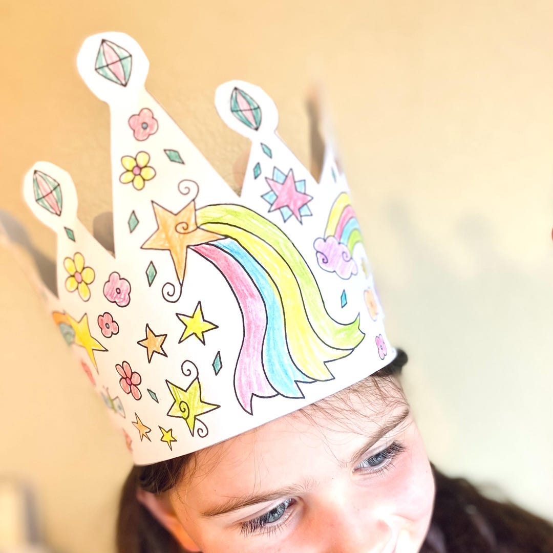 Printable Colour in Princess Crown, Kids Party Activity, Crown Craft ...