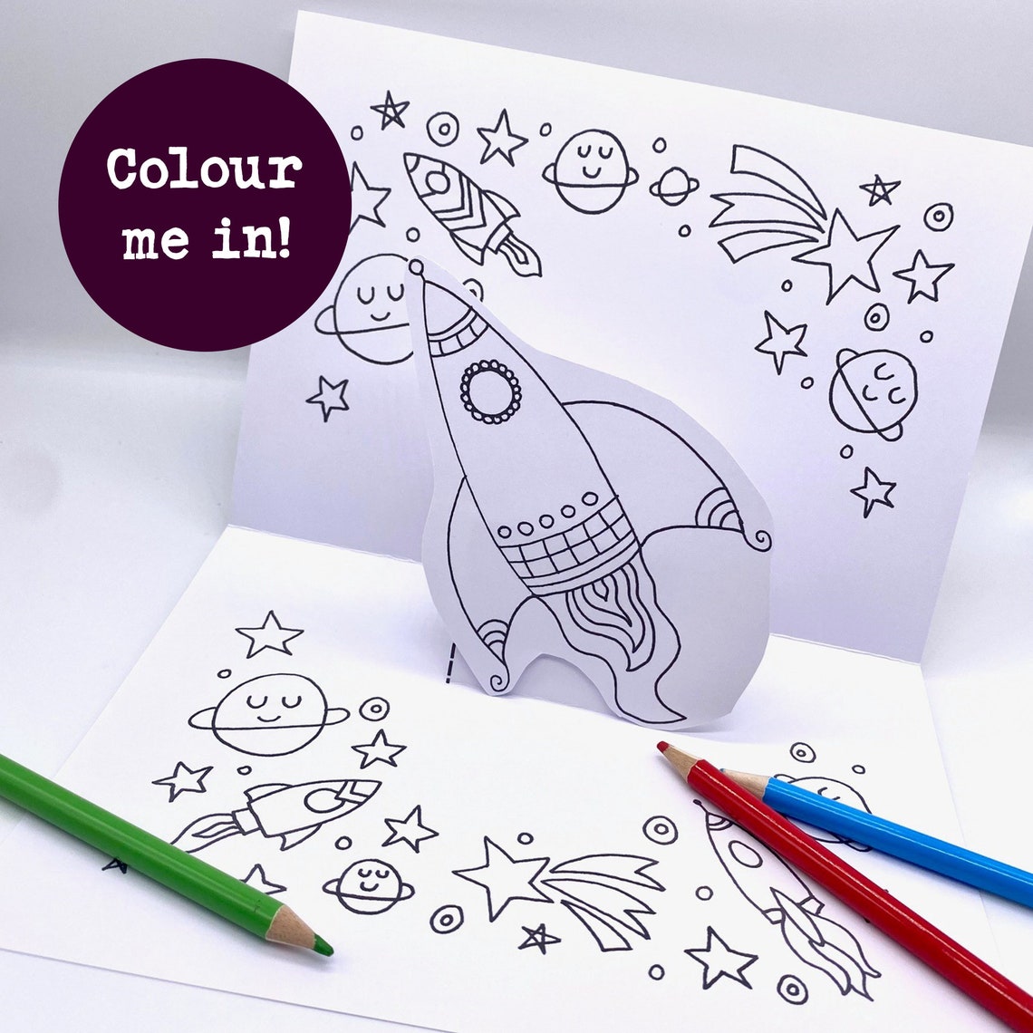 Space Rocket Colour in Pop up Card, Printable Craft Activity, Download ...