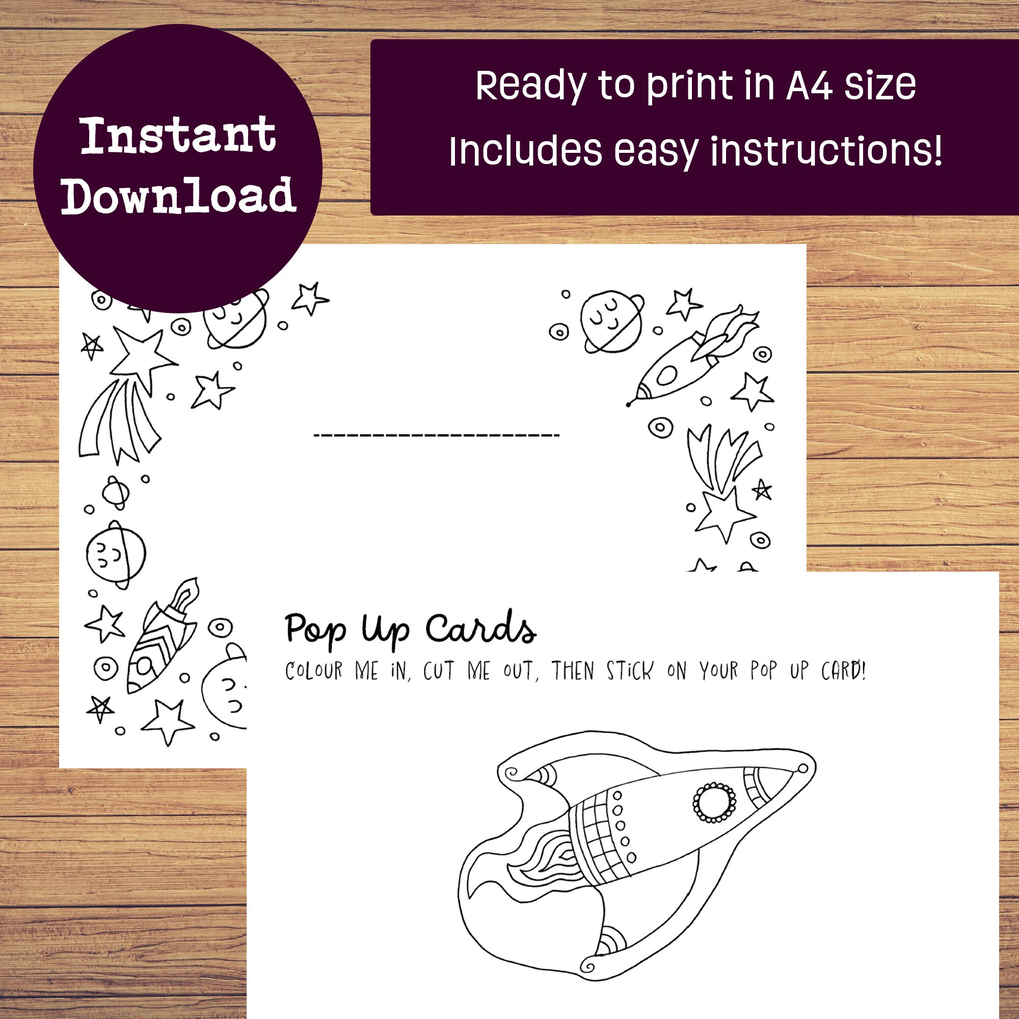 Space Rocket Colour in Pop up Card, Printable Craft Activity, Download ...