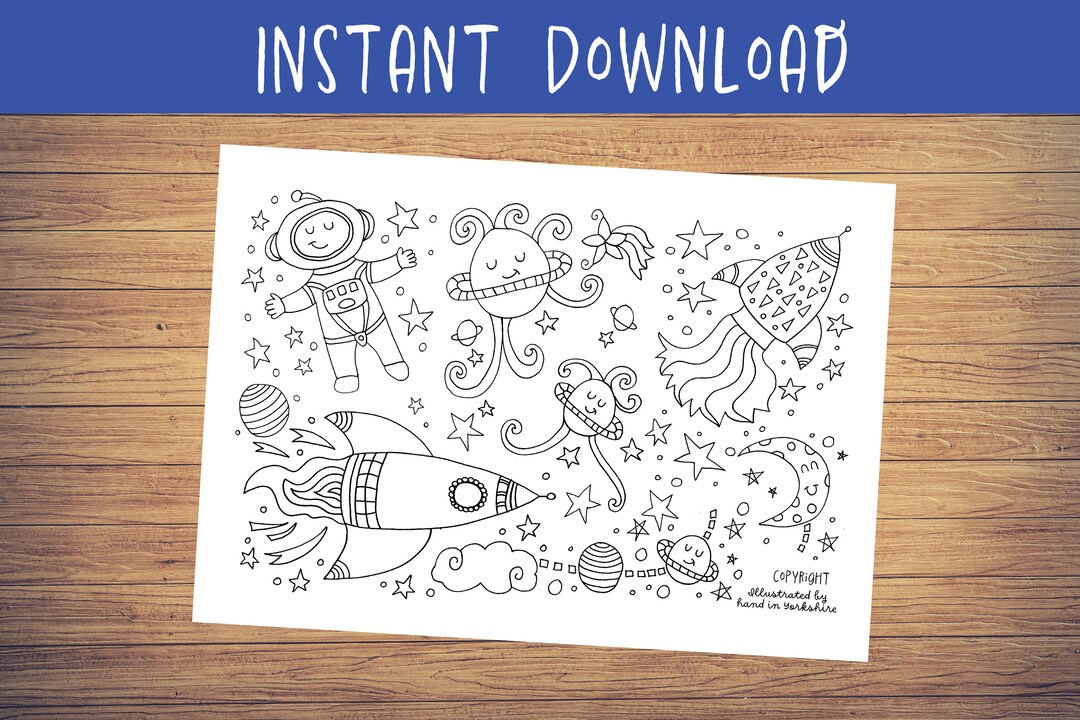 Printable Space Colouring Sheet, Kids Party Placemat, Colour in ...