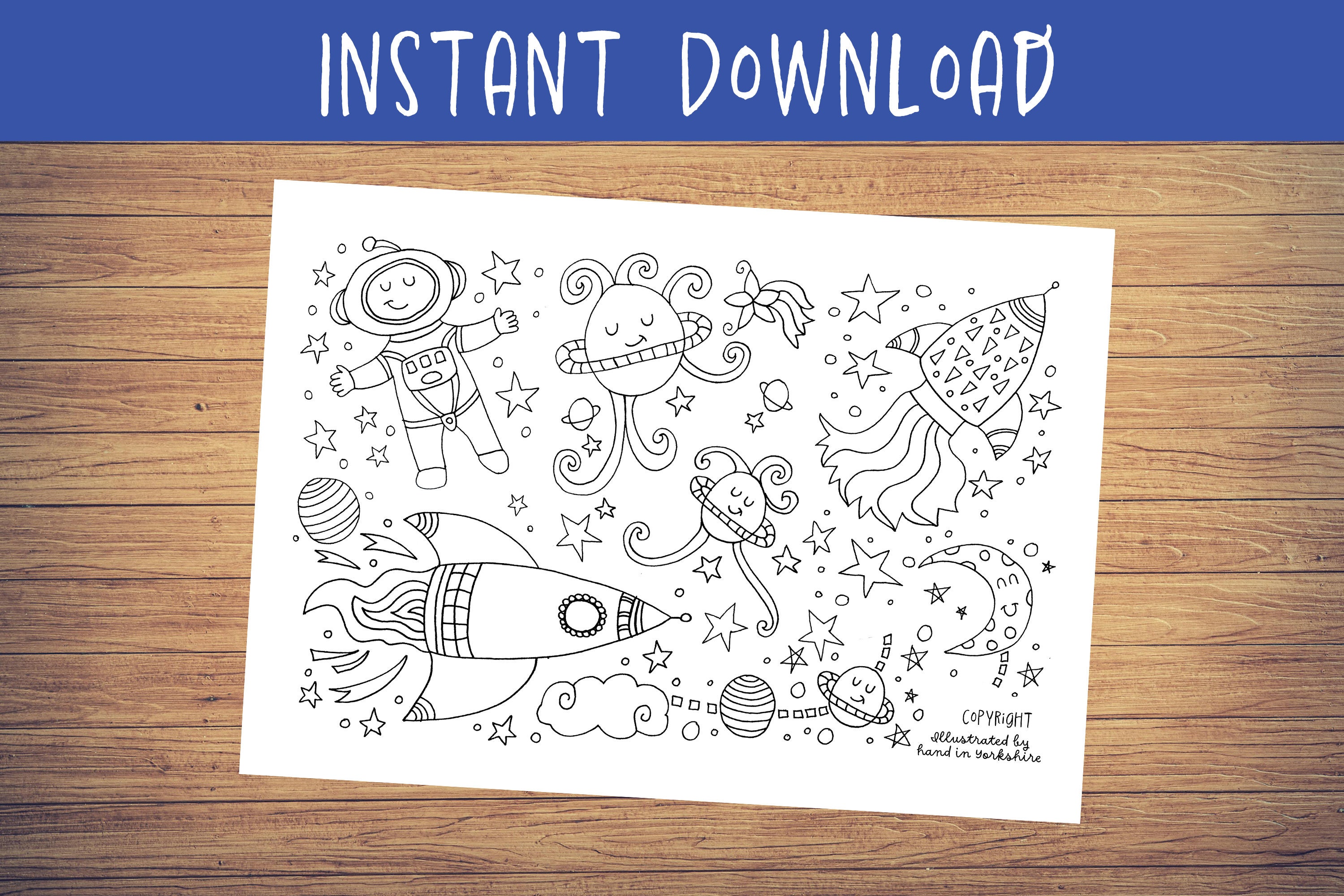 Printable Space Colouring Sheet, Kids Party Placemat, Colour in ...