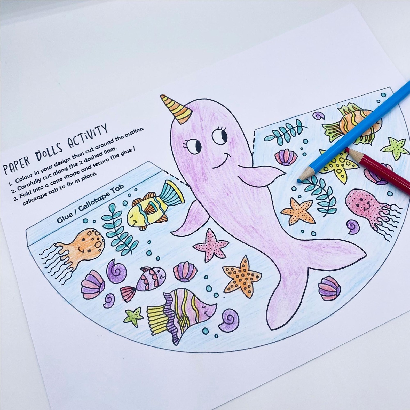 Narwhal Paper Doll, Printable Craft Activity, Colour in Paper Craft ...