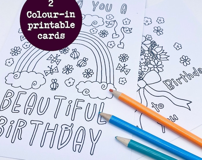 Birthday Card, Happy Birthday, Colour in Card, Instant Download ...