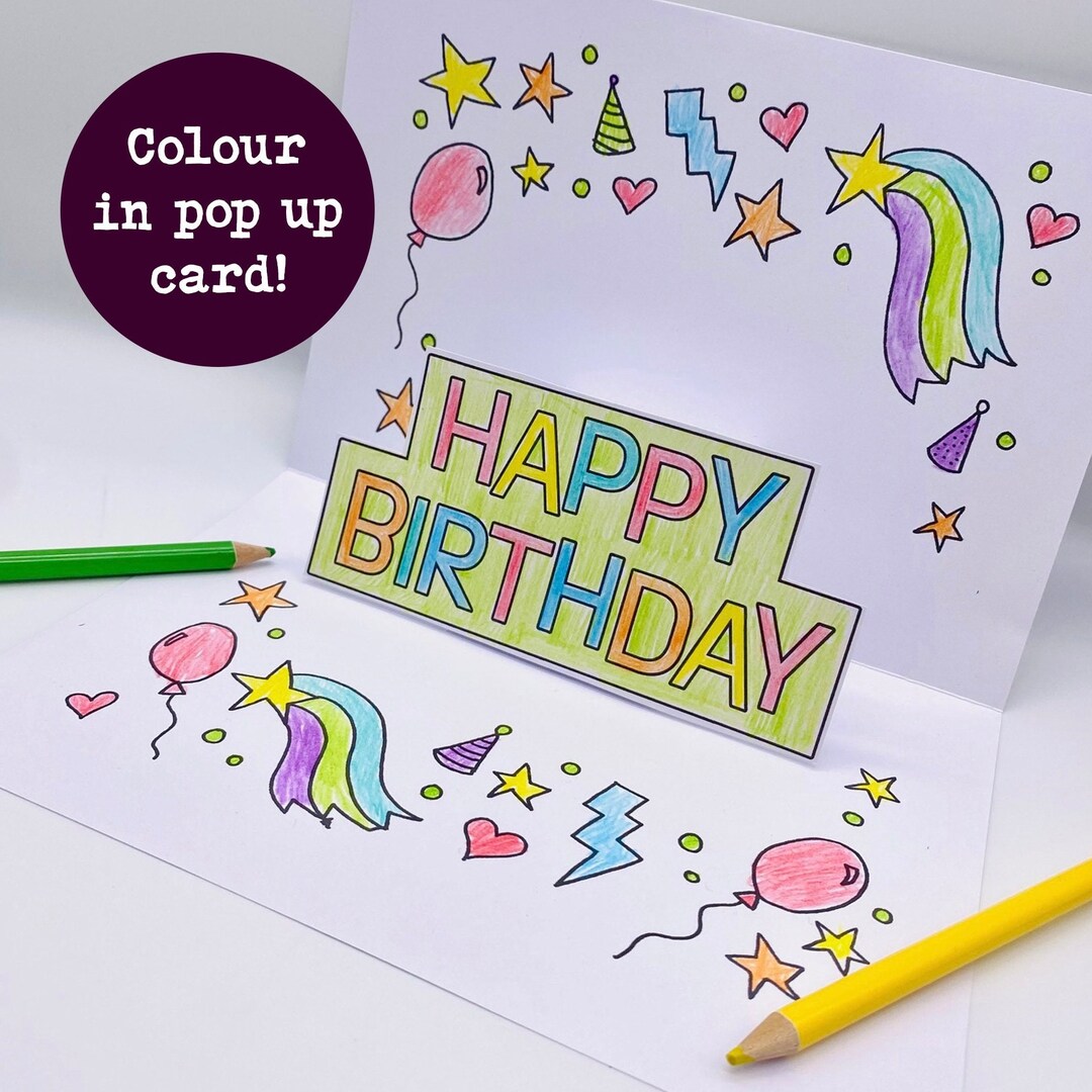 Happy Birthday Colour in Pop up Card, Printable Craft Activity ...