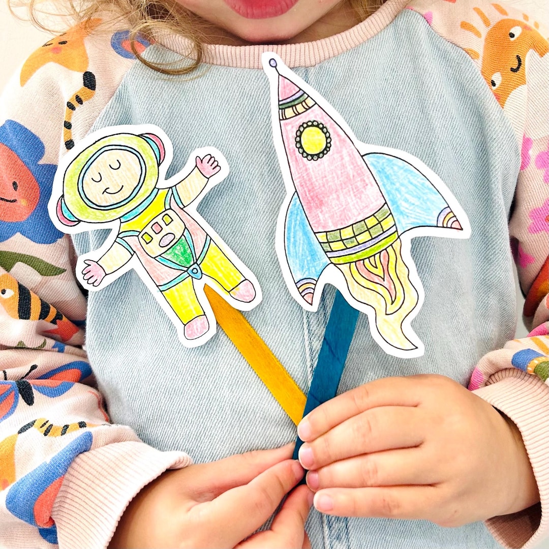 Printable Colour in Space Puppets, Color in Craft, Kids Outer Space ...