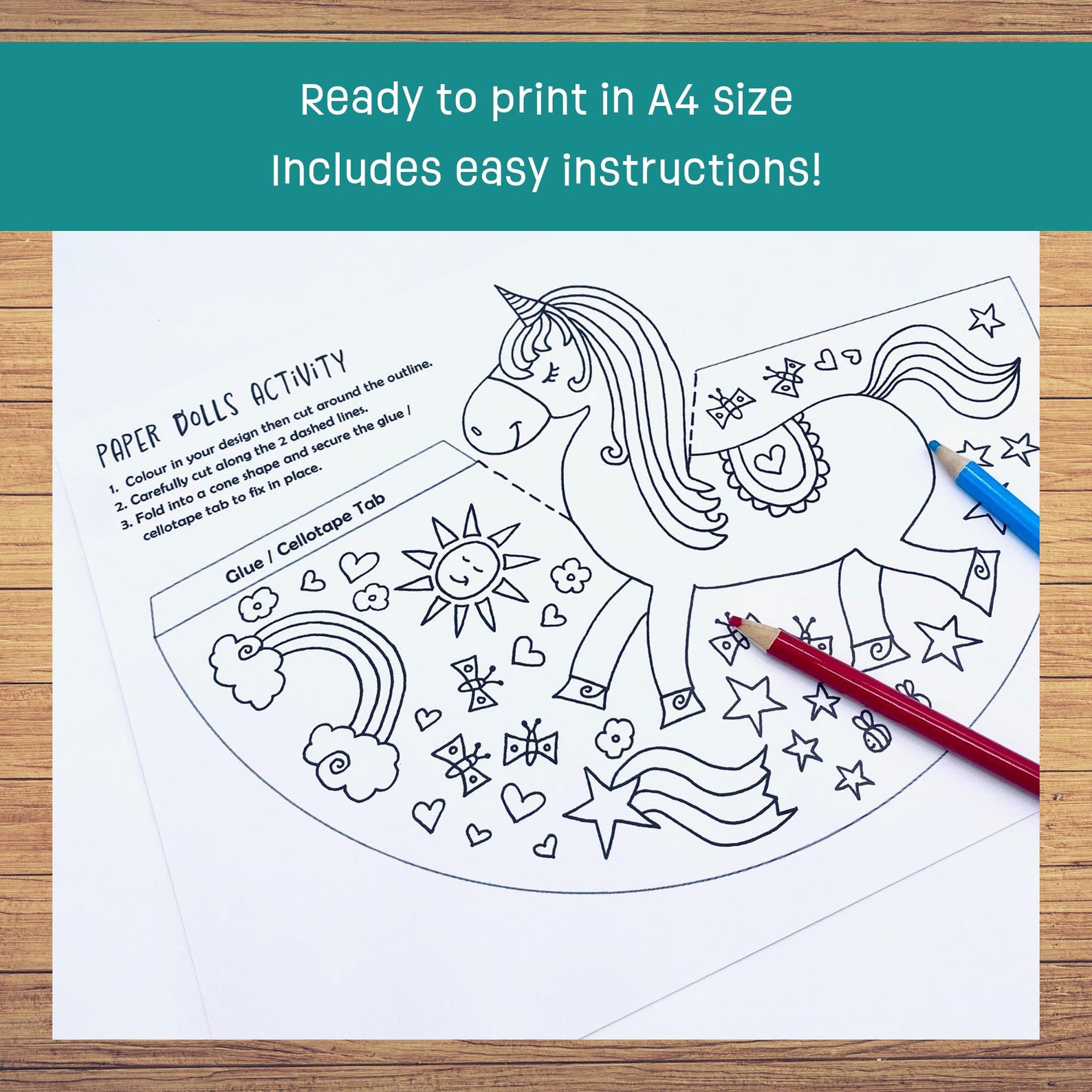 Unicorn Paper Doll, Printable Craft Activity, Colour in Paper Craft ...
