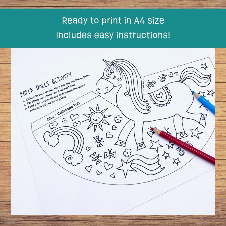 Unicorn Paper Doll, Printable Craft Activity, Colour in Paper Craft ...