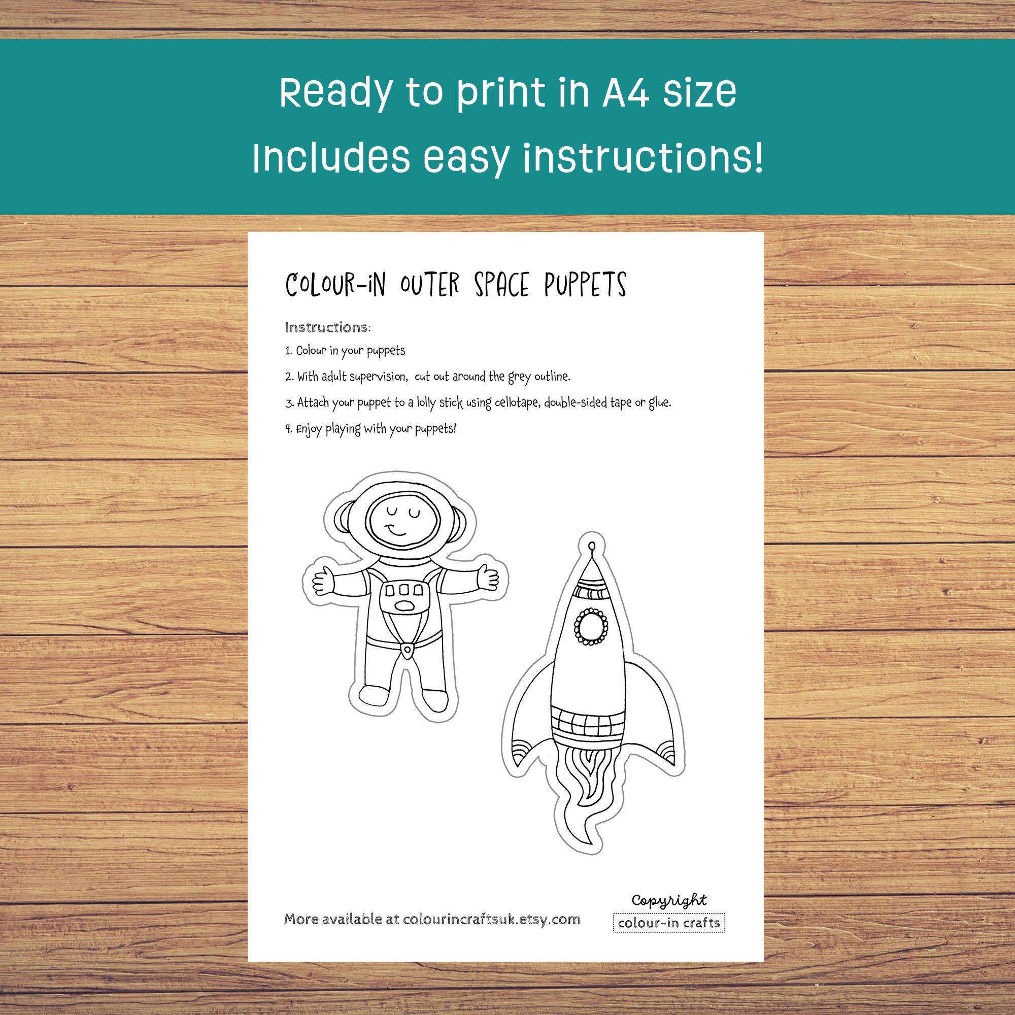Printable Colour in Space Puppets, Color in Craft, Kids Outer Space ...