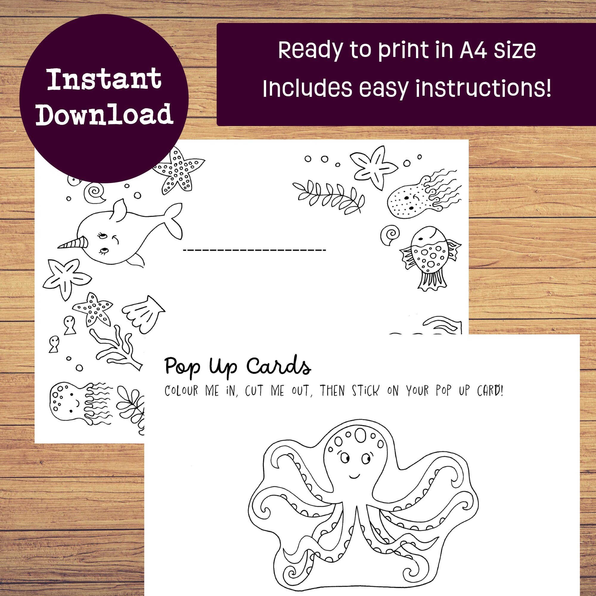 Octopus Colour in Pop up Card, Printable Craft Activity, Download ...