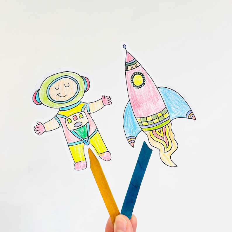 Printable Colour in Space Puppets, Color in Craft, Kids Outer Space ...