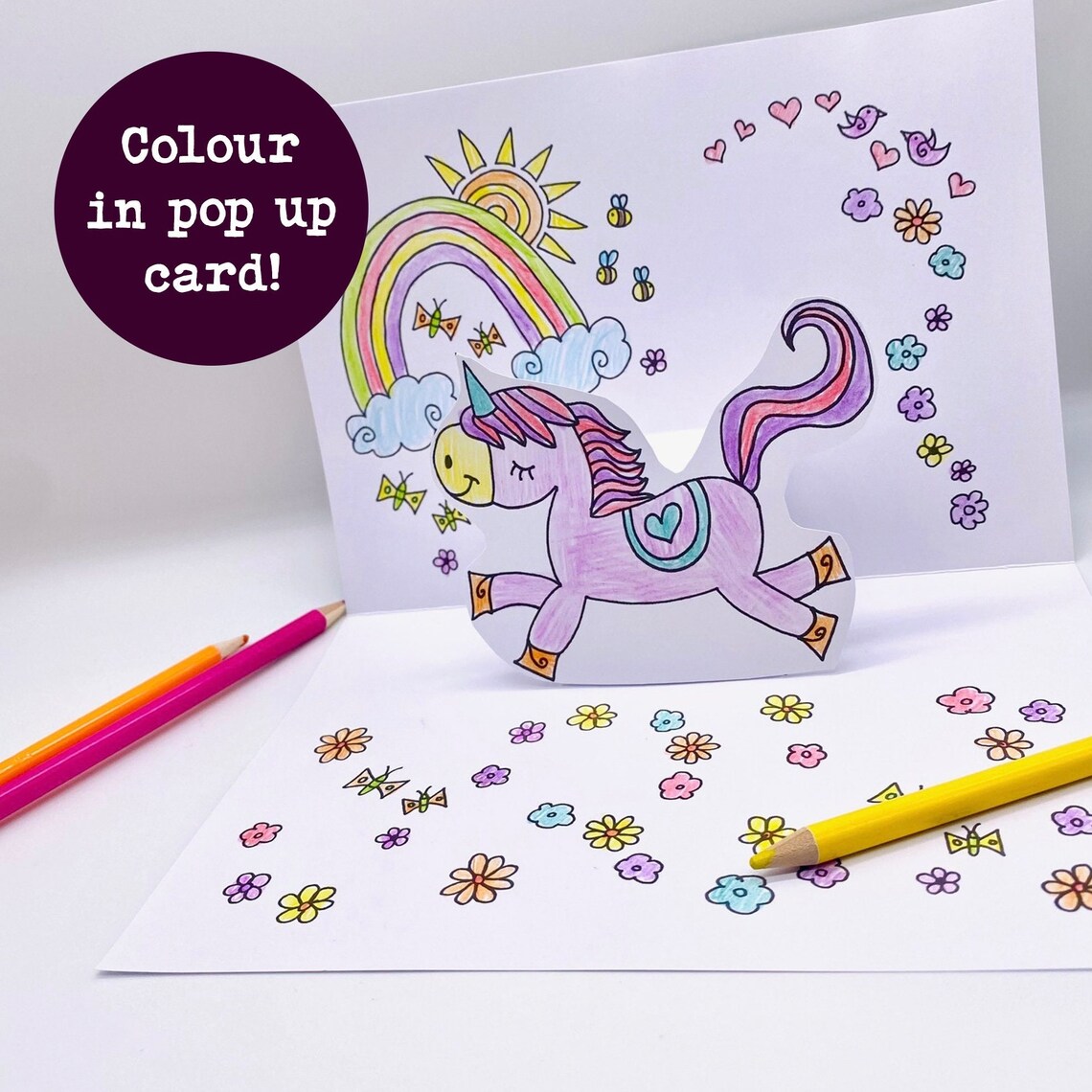 Unicorn Colour in Pop up Card, Printable Craft Activity, Download ...