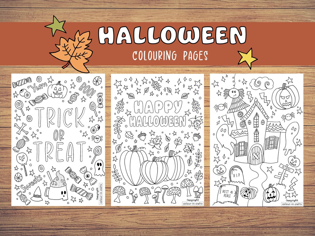 Halloween Printable Colouring Sheets, 3 Colour in Pages, Fall Autumn ...