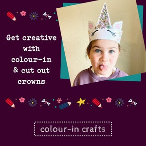 Printable Colour in Unicorn Crown, Color in Crown, Kids Unicorn Crafts ...