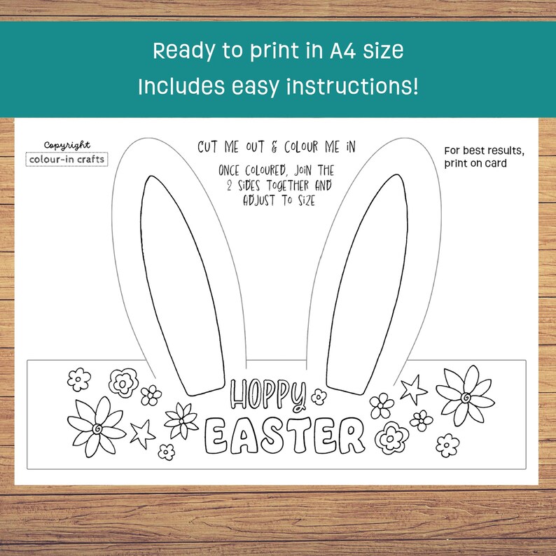 Printable Colour in Easter Bunny Crown, Hoppy Easter, Easter Bunny Ears ...