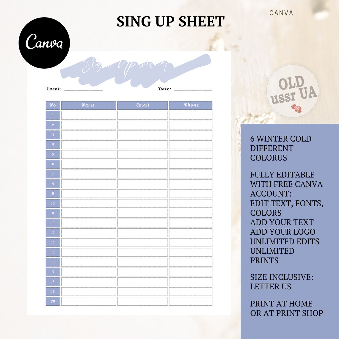 Editable Sign up Sheet Template, Canva Template, Printable Sign up ...
