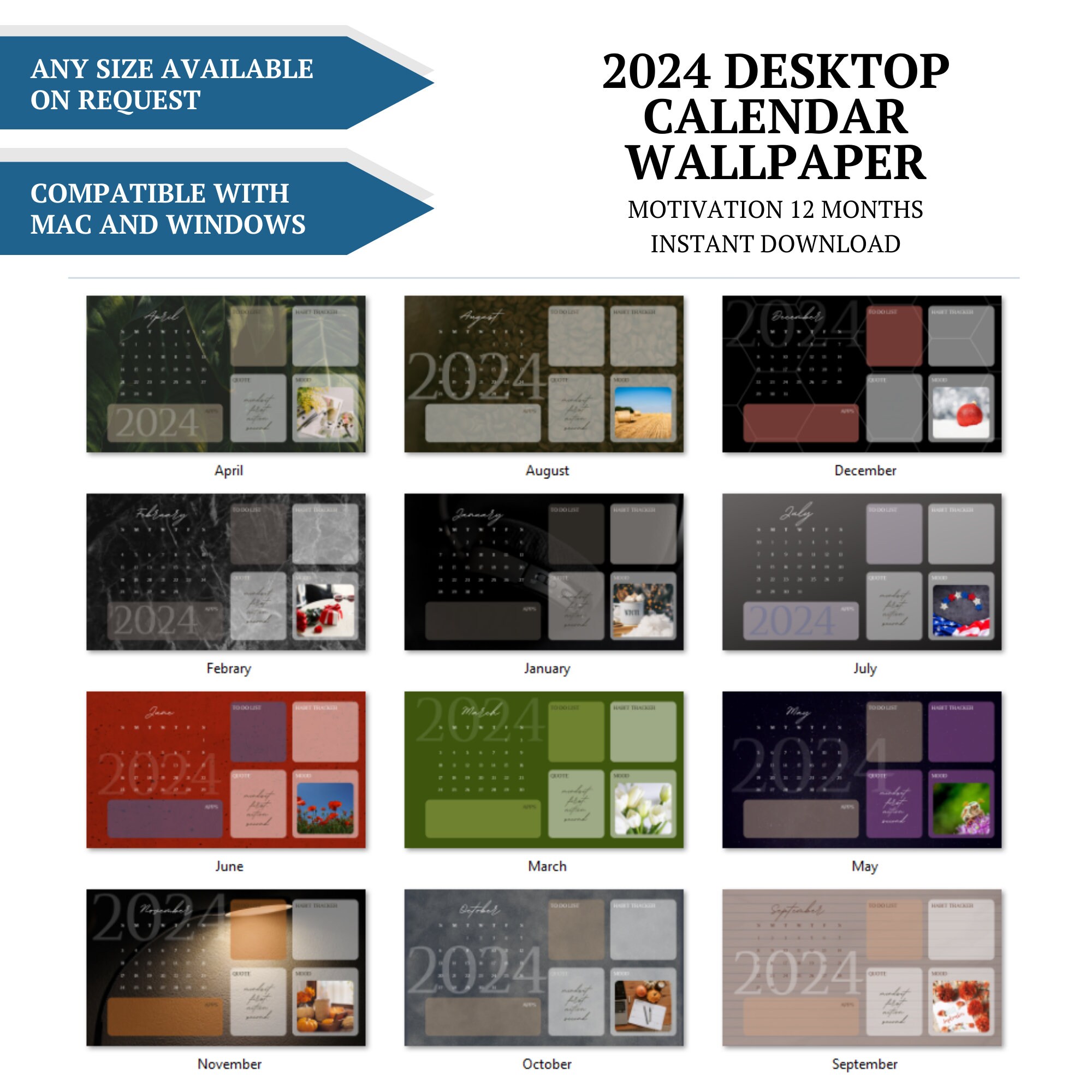 2024 Desktop Wallpaper Bundle, Modern Black Minimalist Digital ...