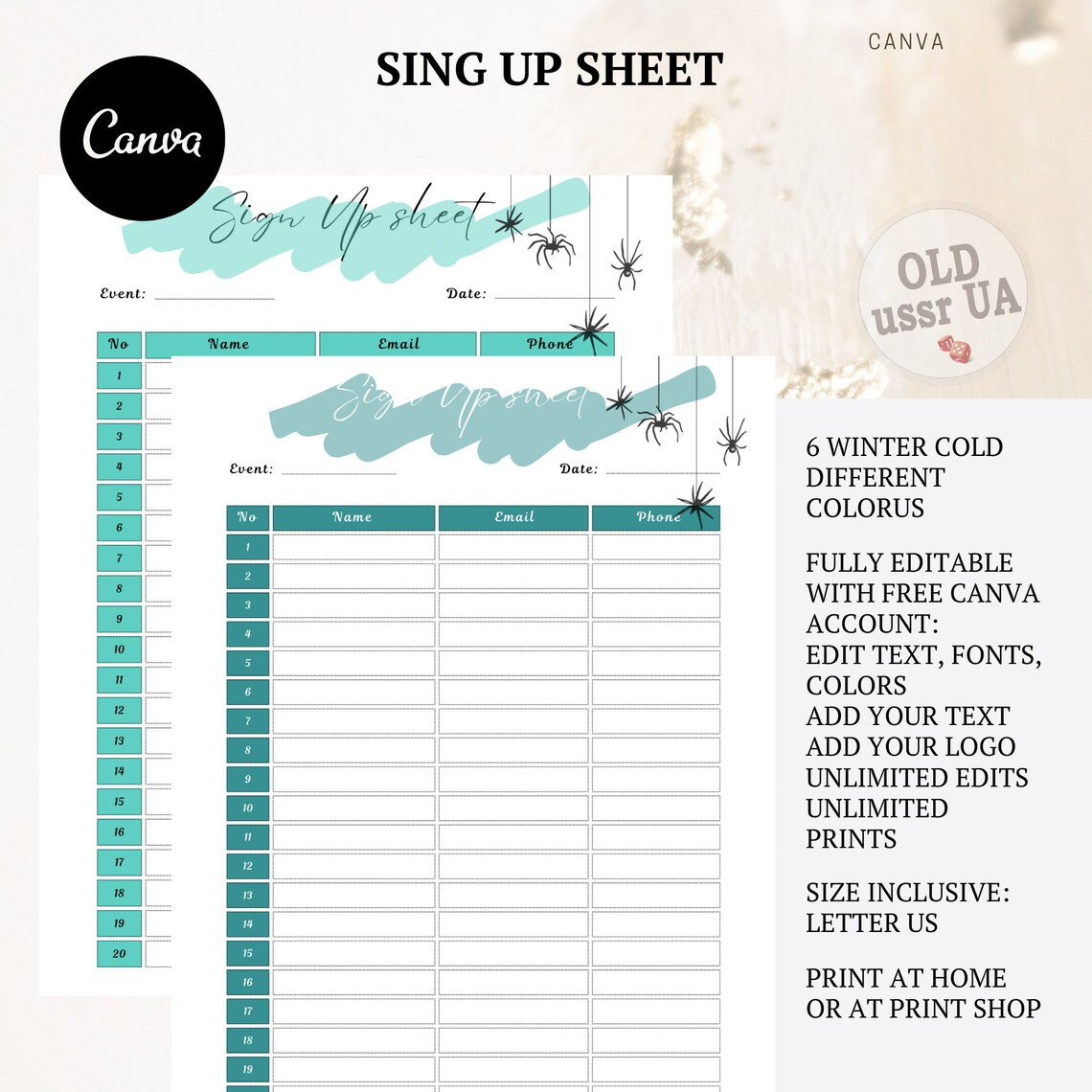 Halloween Sign up Sheet Template, Editable Canva Template, Printable ...