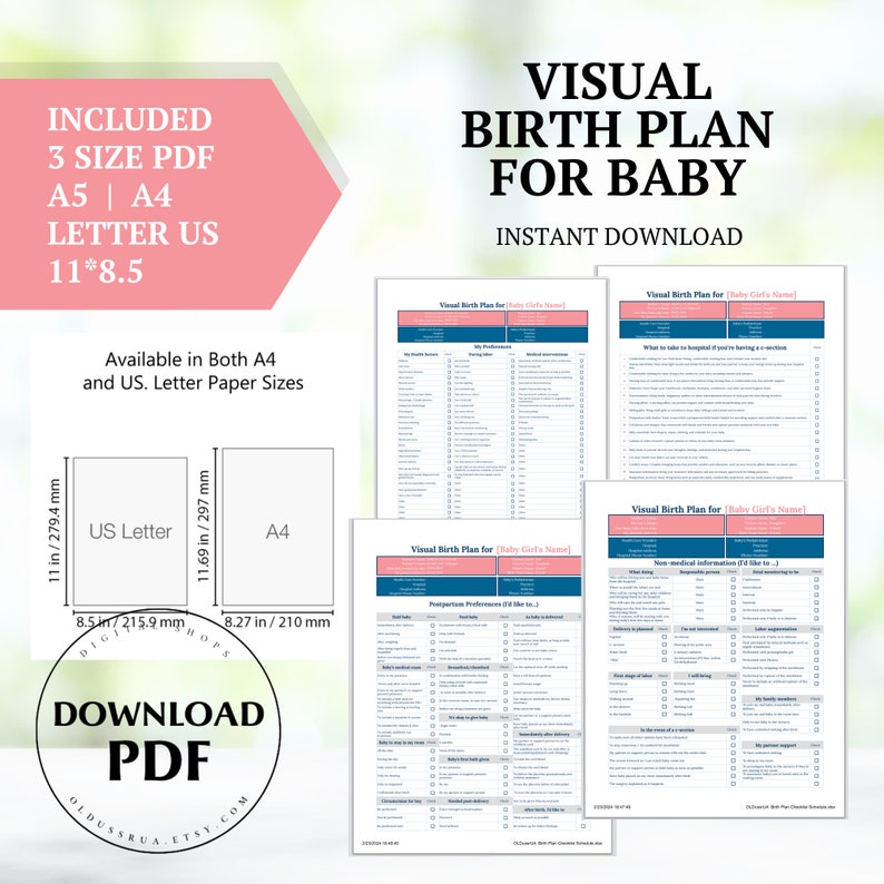 Plantilla de plan de parto personalizable Edición para niña Excel y PDF ...