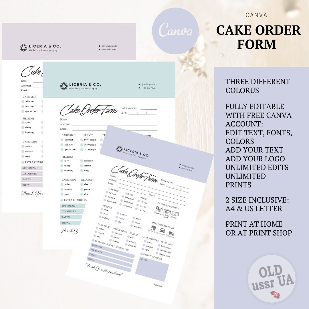Fillable Cake Order Form Editable, Cake Business Bundle, Cake Pricelist ...