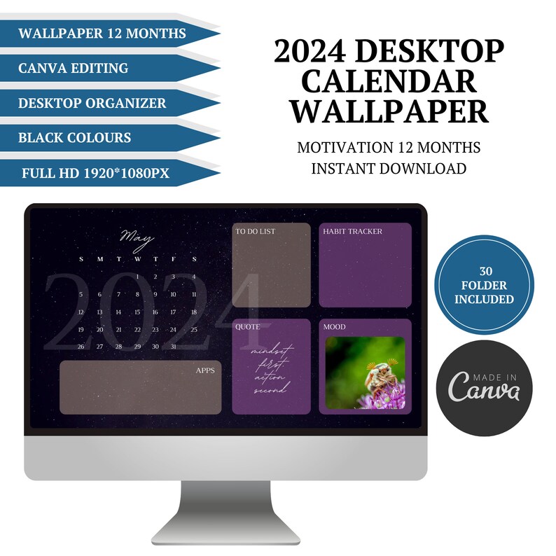 2024 Desktop Wallpaper Bundle, Modern Black Minimalist Digital ...