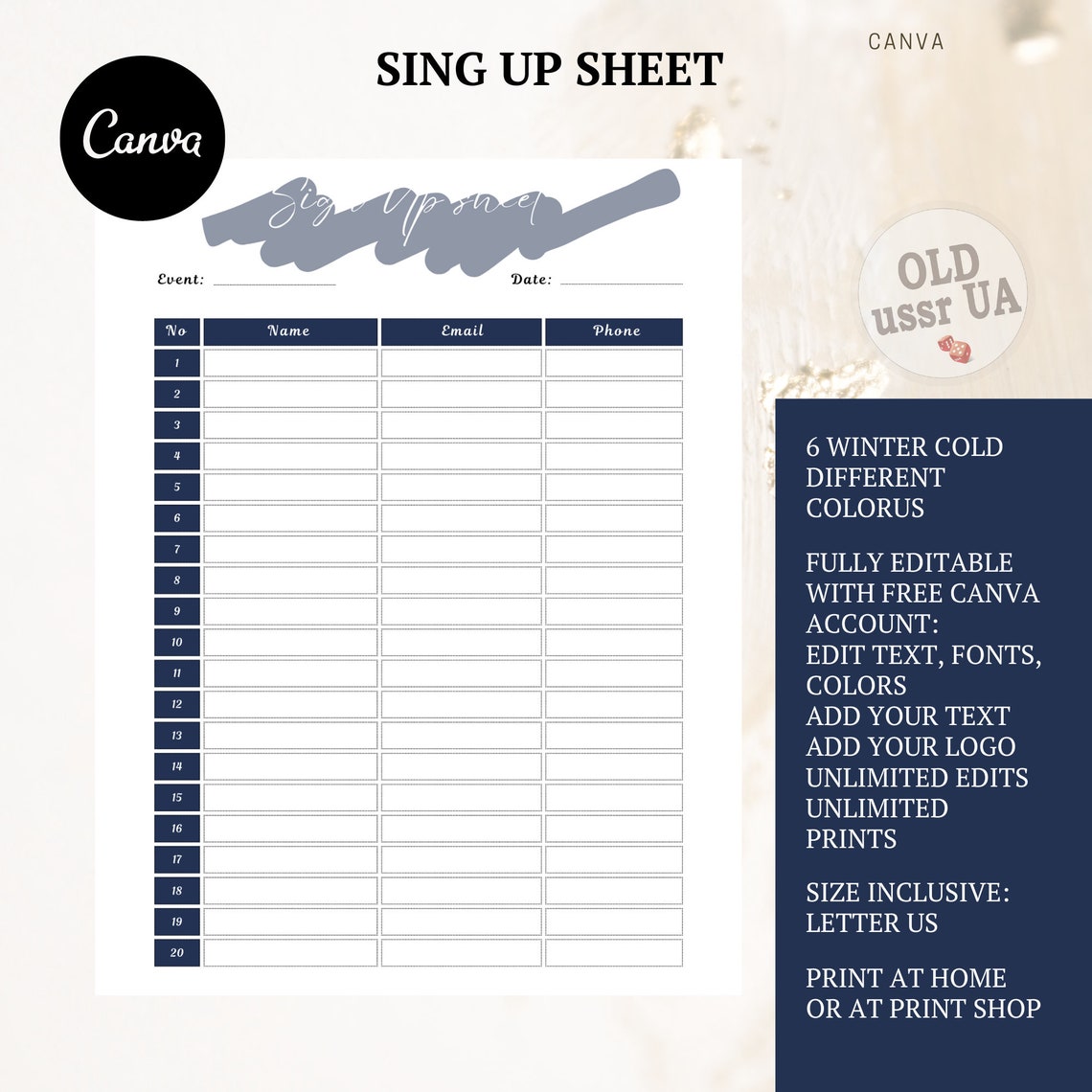 Editable Sign up Sheet Template, Canva Template, Printable Sign up ...