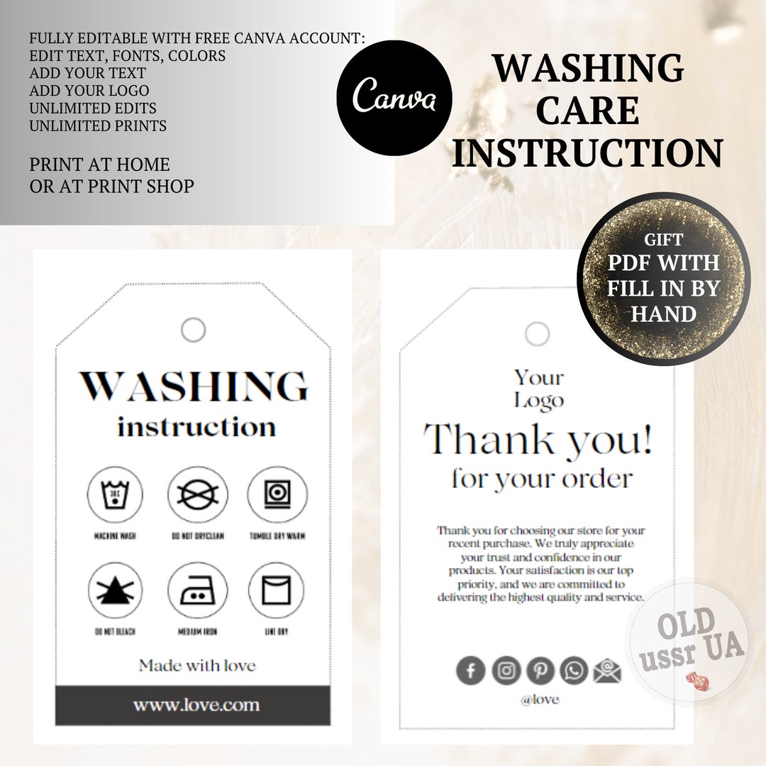 Washing Instructions Care Card I Editable Canva Template I Etsy Shop ...
