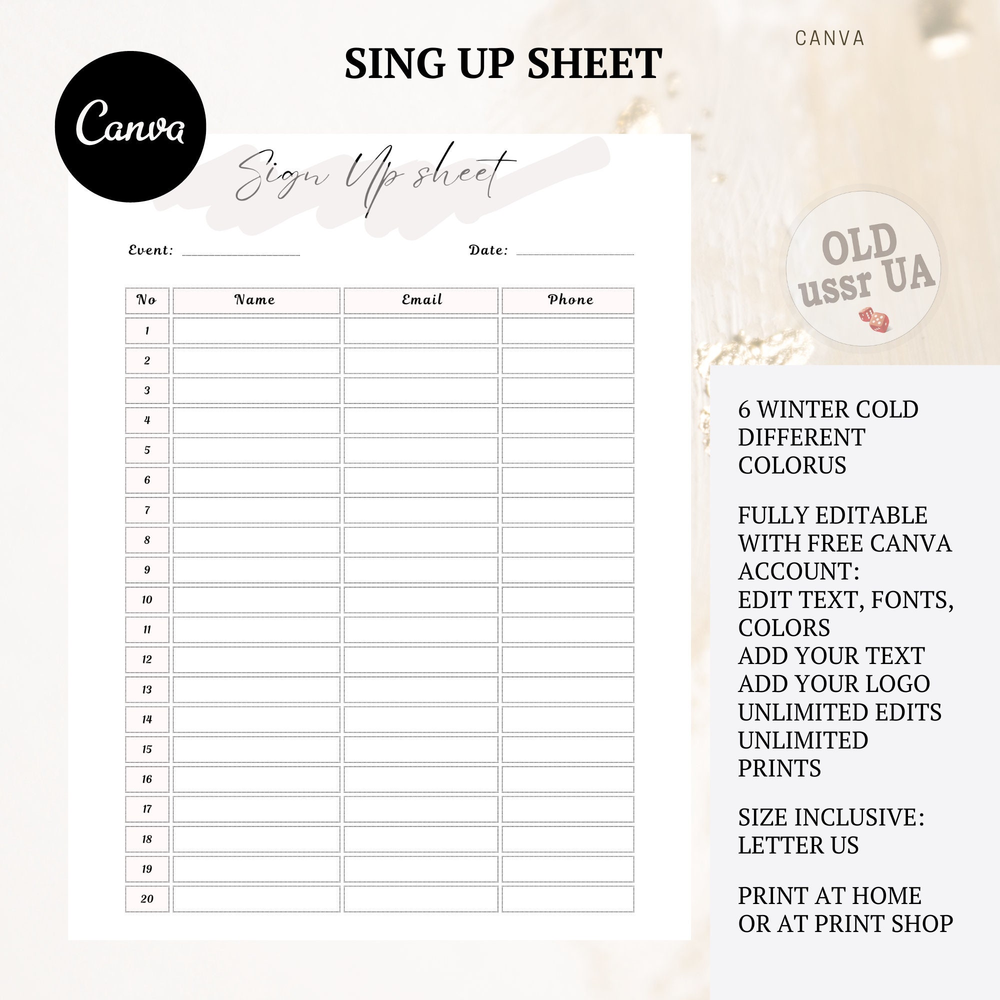 Editable Sign up Sheet Template, Canva Template, Printable Sign up ...