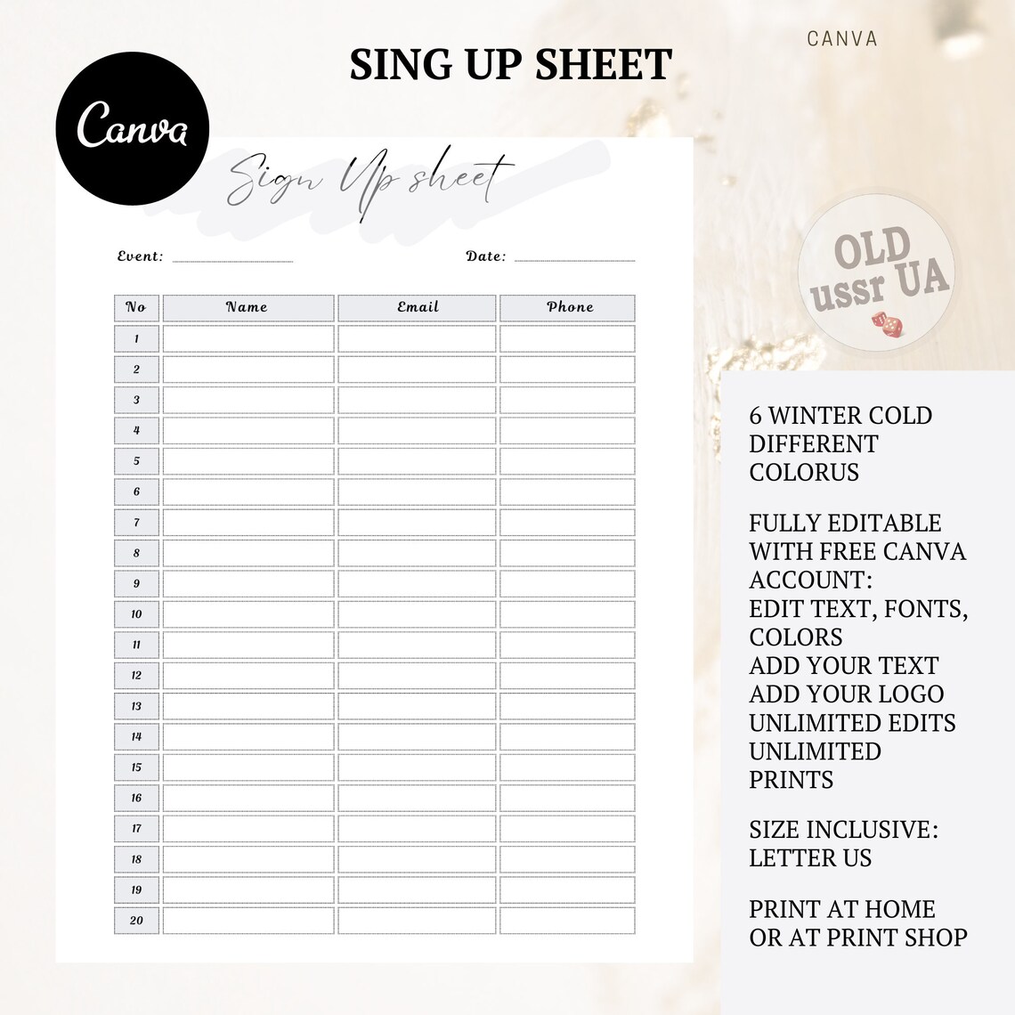 Editable Sign up Sheet Template, Canva Template, Printable Sign up ...