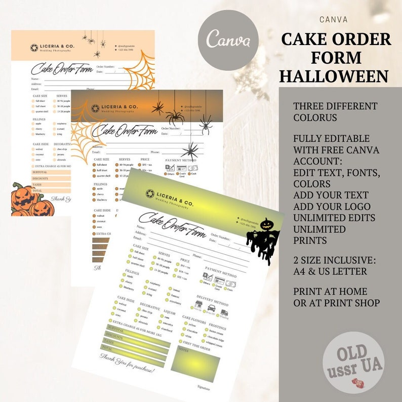 Fillable Cake Order Form Halloween, Pack Halloween Invoice, Printable ...