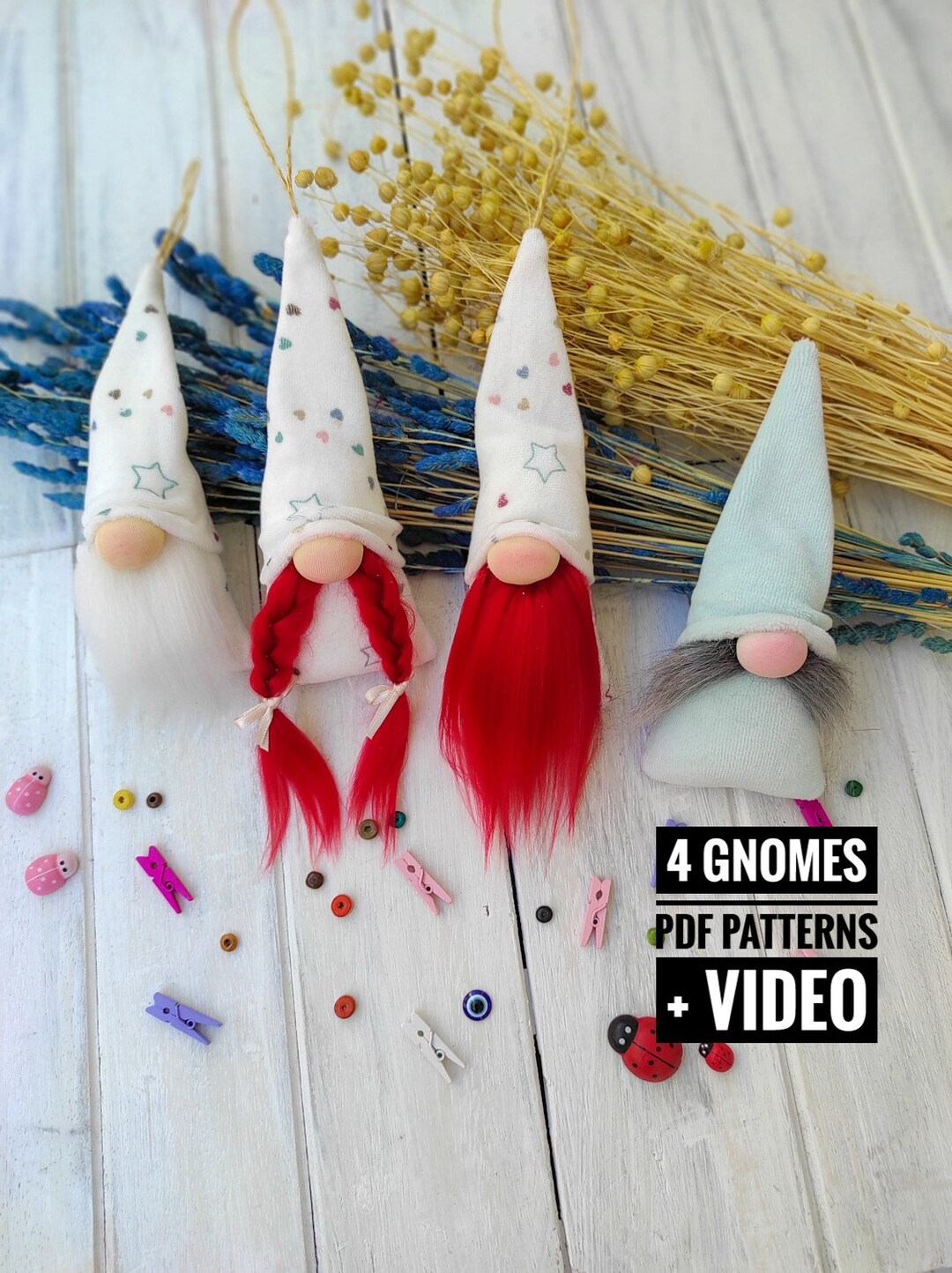 Mini Gnome Sewing Patterns Video, Gnome With Mustache, Beard and Braid ...
