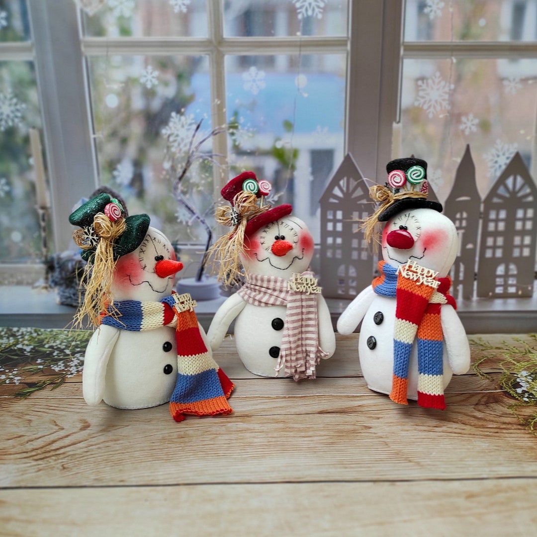 The Confused Face Snowman, Handmade White Velvet Snowman, Primitive ...
