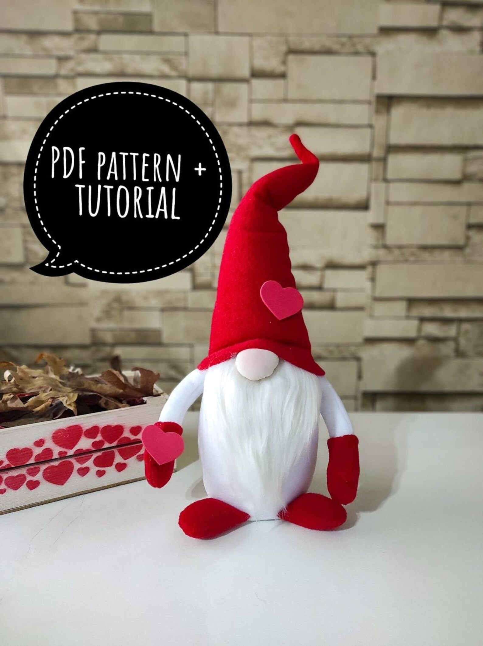 Gnome Pattern, PDF Sewing Patterns, Valentine's Gnome, Scandinavian ...