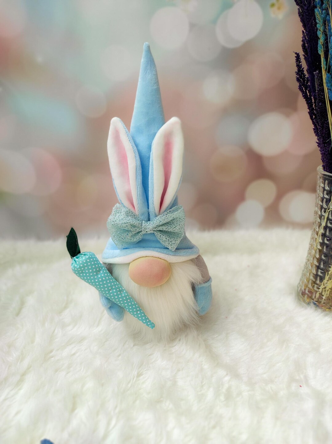 Rustic Bunny Gnome – Farmhouse Easter Decor, Handmade Rabbit Gnome ...