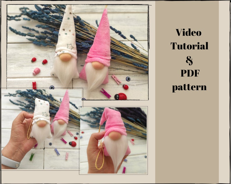 Mini Gnome Patterns, Gnome Video Tutorial, Hanging Gnome Sewing Pattern ...