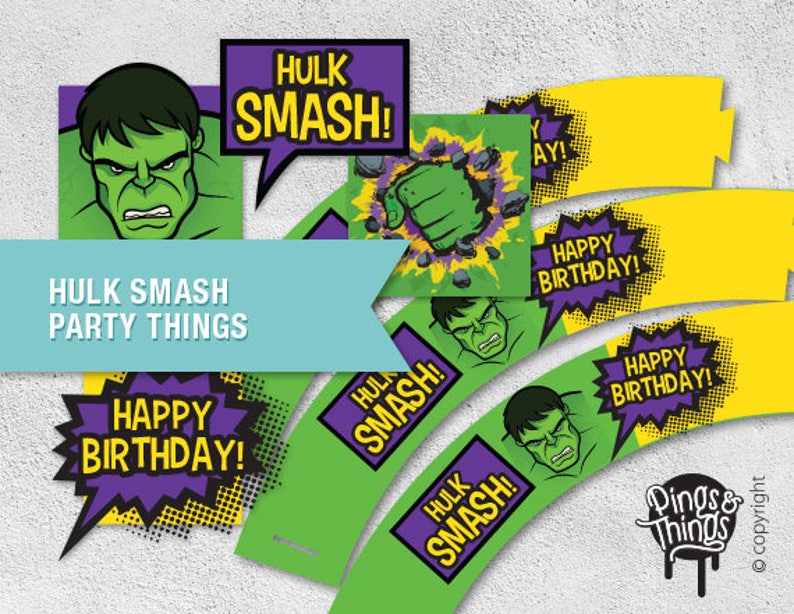 Hulk Smash Cupcake Toppers, Birthday Party, Confetti, Holders, Happy ...