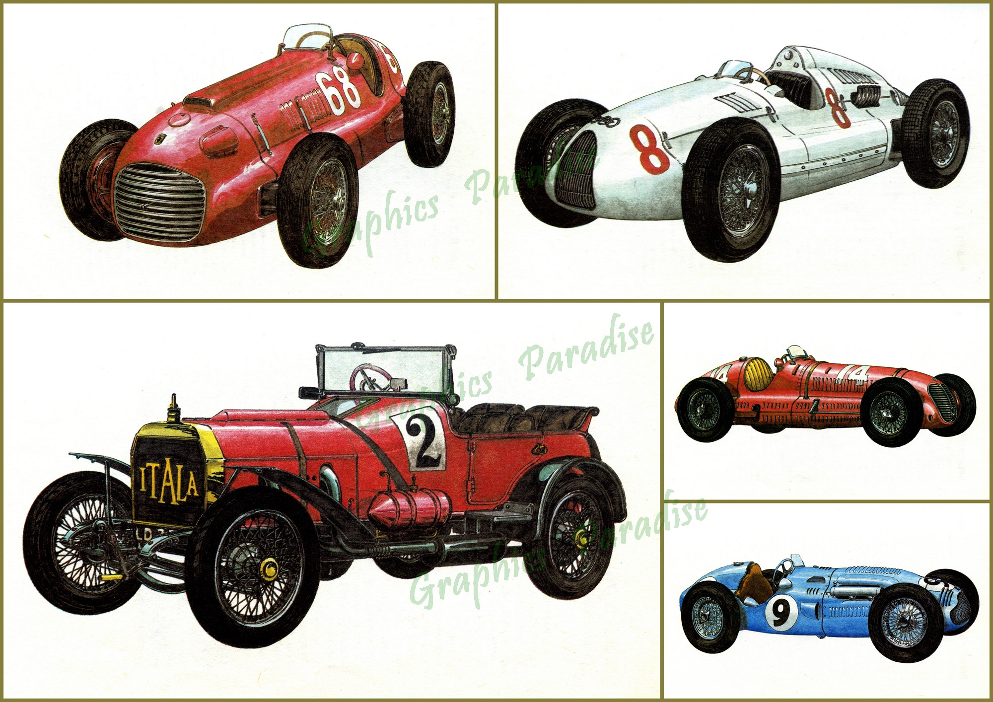 PART 2 Set of 25 Old Racing Cars Clipart Printable Illustration for ...