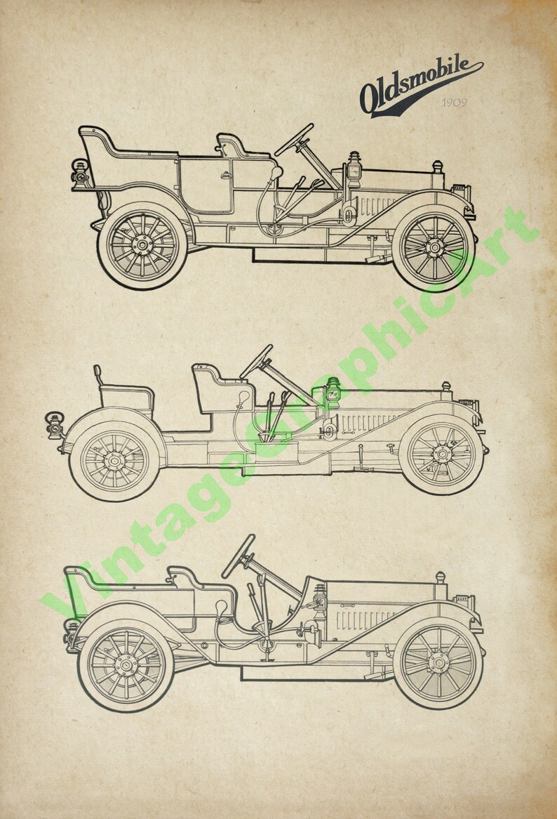 Set of 3 Old Cars Clipart Printable Illustration for Decoupage, Wall ...