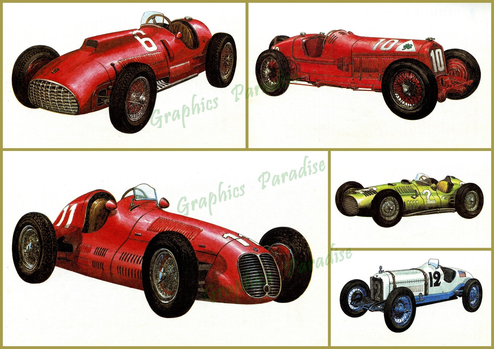 PART 2 Set of 25 Old Racing Cars Clipart Printable Illustration for ...