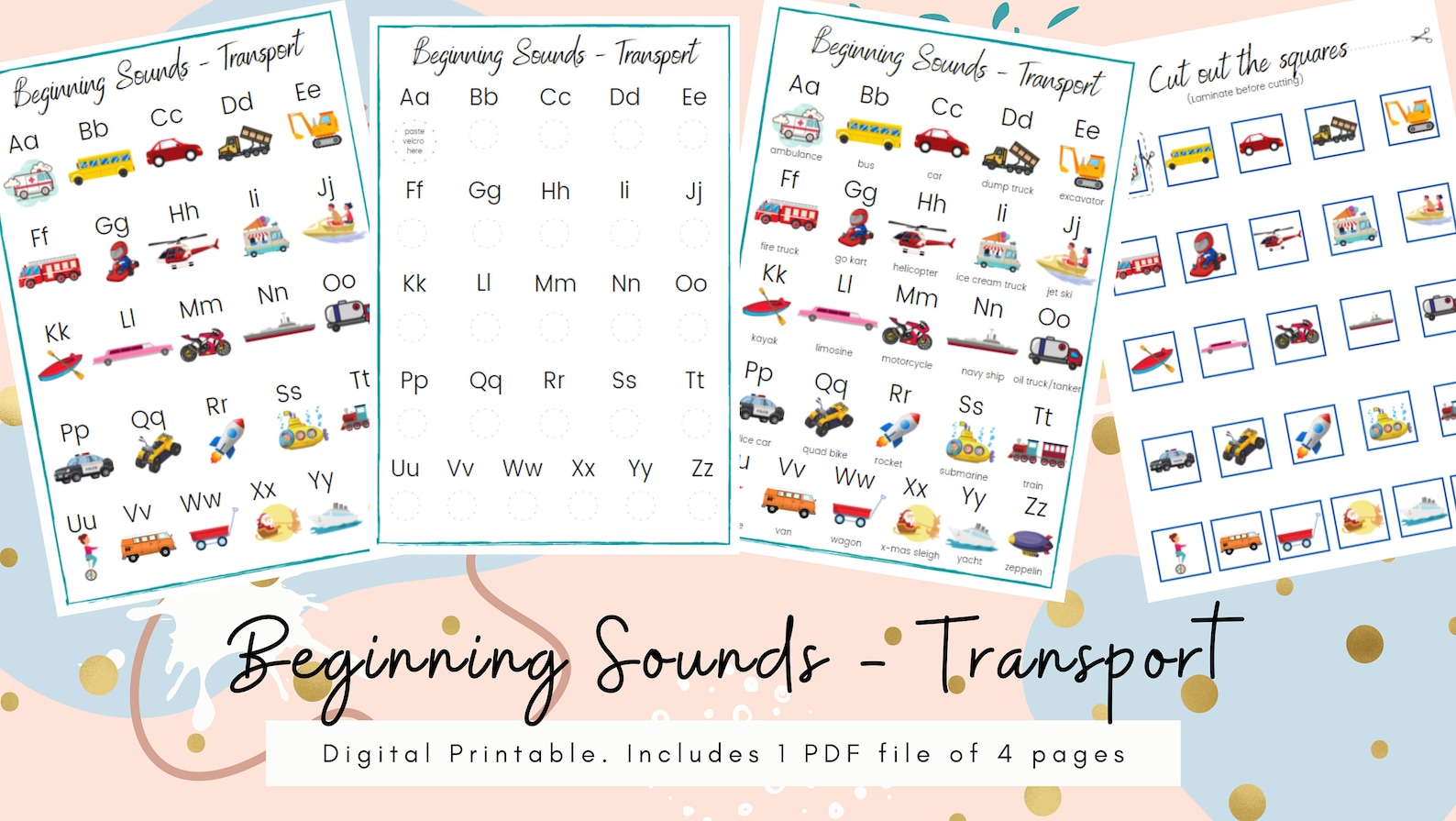 Transport beginning sounds. Printable for early development. - Etsy España