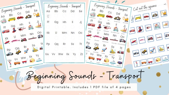Transport beginning sounds. Printable for early development. | Etsy