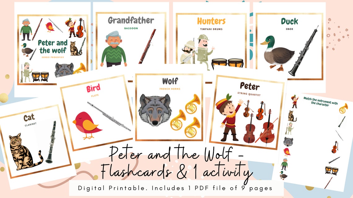 Peter and the Wolf Digital Printable Flash Cards and Activity. - Etsy