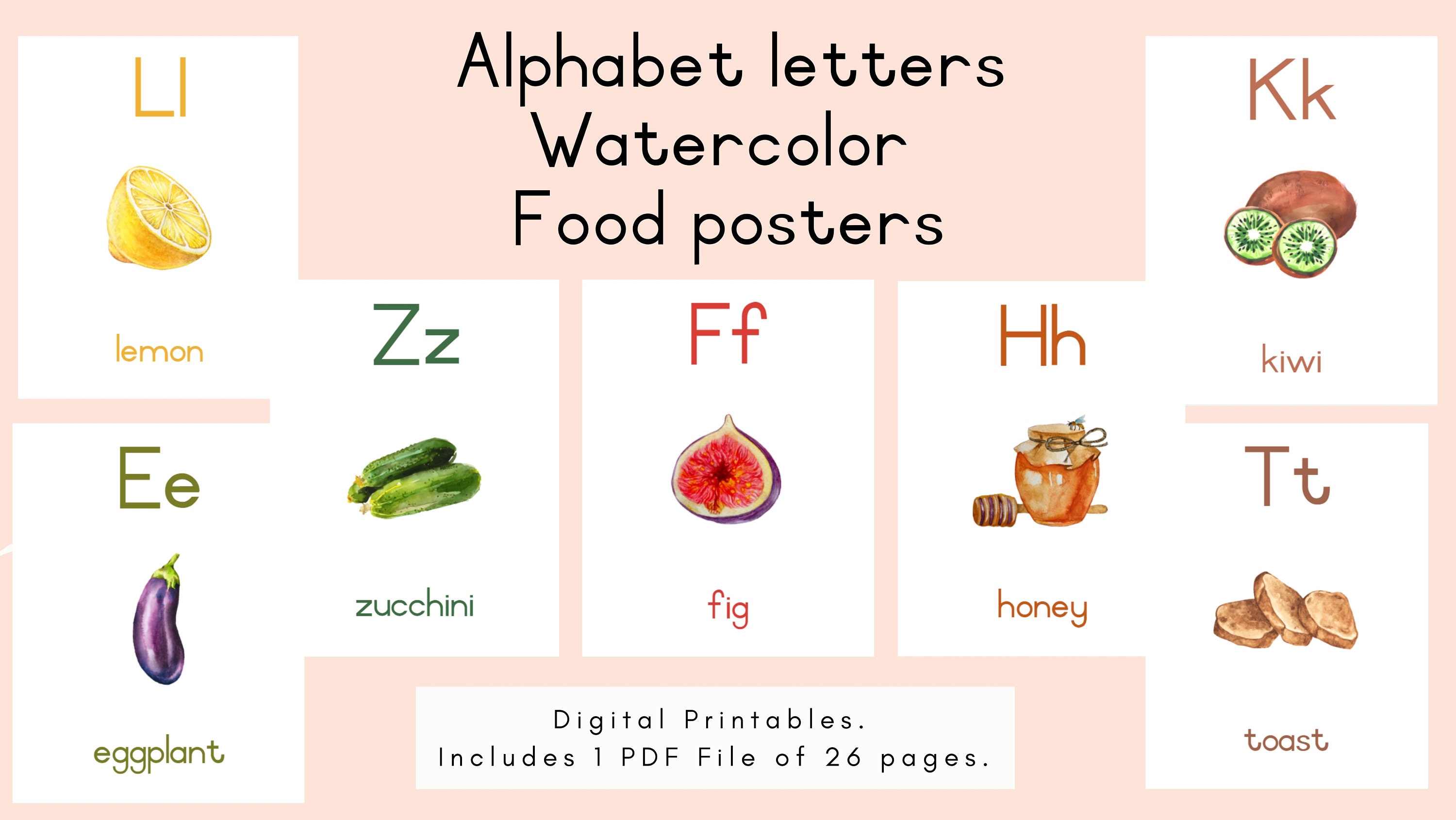 Alphabet Letters ABC With Watercolor Pictures of Different - Etsy