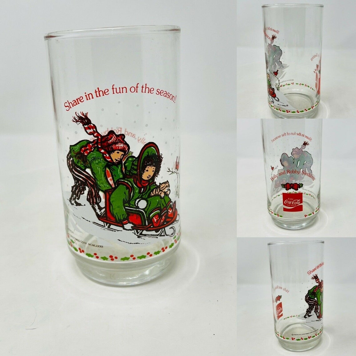 5 Holly Hobbie Coca Cola Christmas Vintage Glasses Limited Etsy