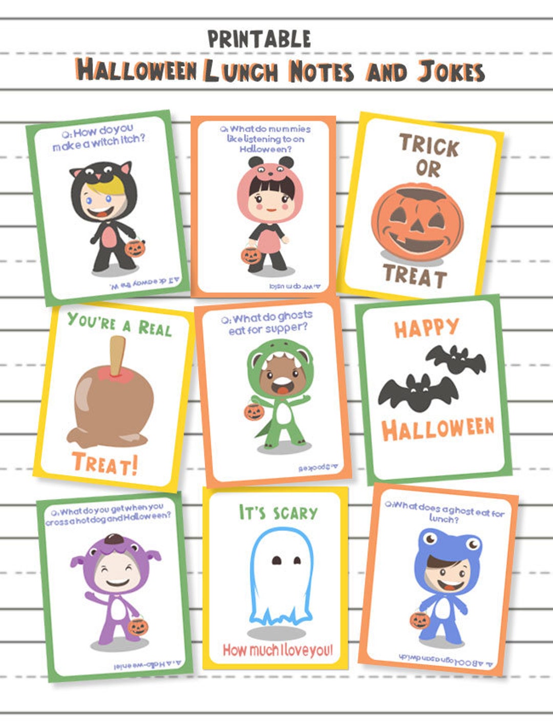 Fun Halloween Lunch Box Jokes | Printable Lunch Box Notes | Instant ...