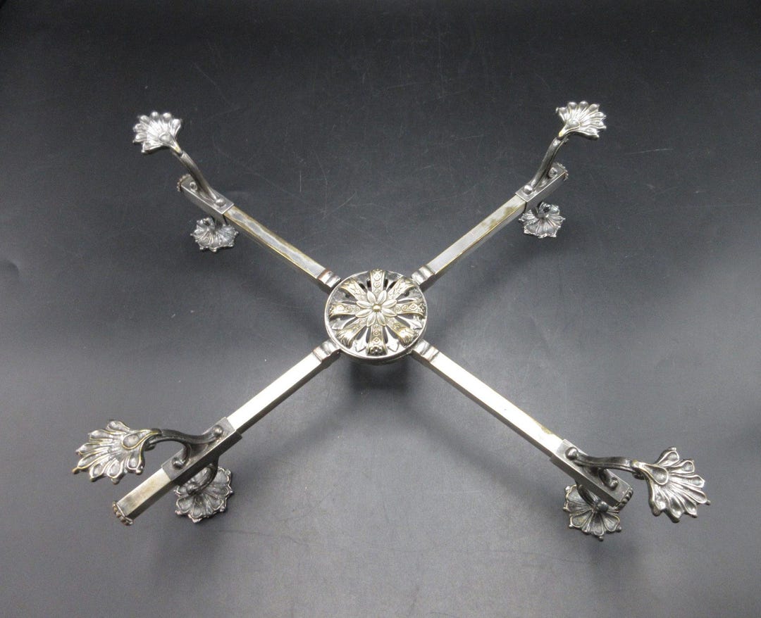 1940s Unique Adjustable Dish Cross Silver Plate Stand Marked Prill ...
