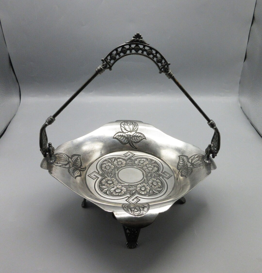 Antique Tufts Boston Quadruple Silver Plate Ornate Cake Basket Floral ...