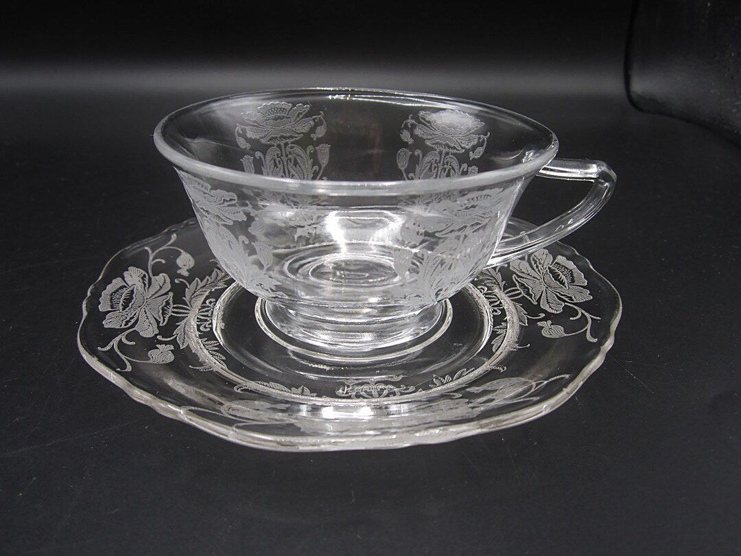 Tiffin Flanders Etch Crystal Cup and Saucer Set 4 Available elegant ...