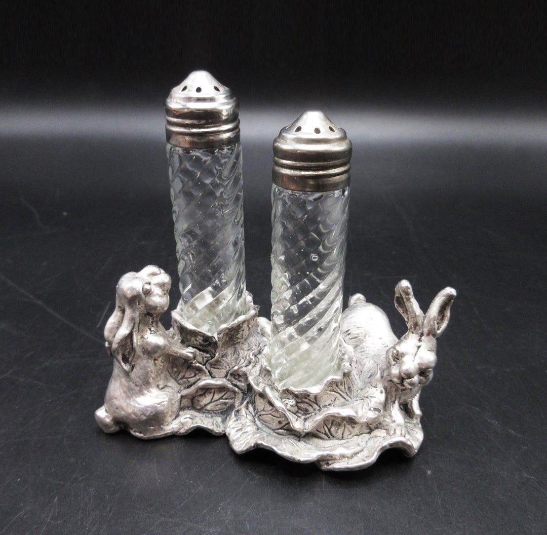 Arthur Court Glass Salt & Pepper Shaker Set Silver Bunny Rabbits in ...