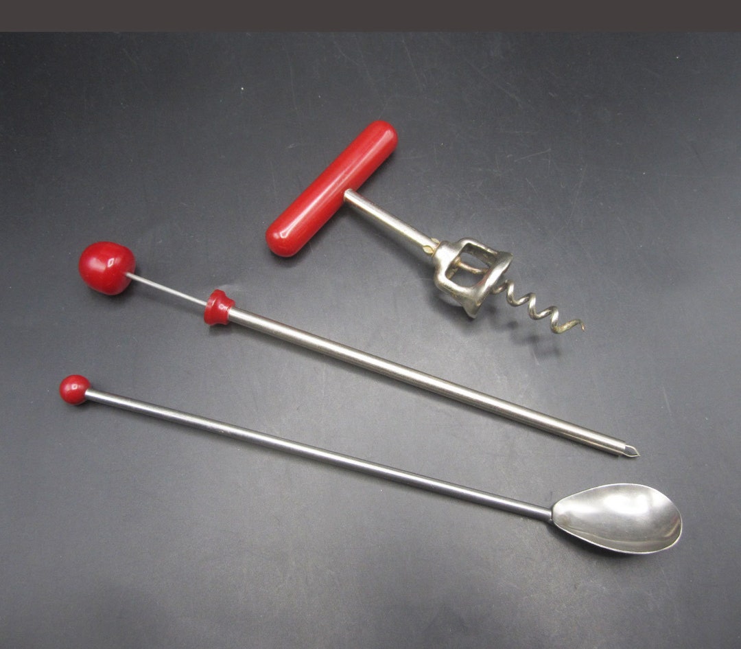 Red Bakelite Bar Tools Vintage Barware Bakelite Corkscrew Cocktail ...